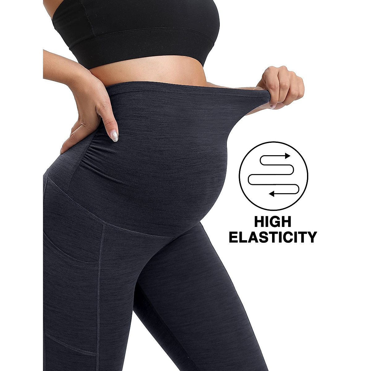 Heathyoga Maternity Leggings with Pockets - Pregnancy Yoga Pants for Women's Workout