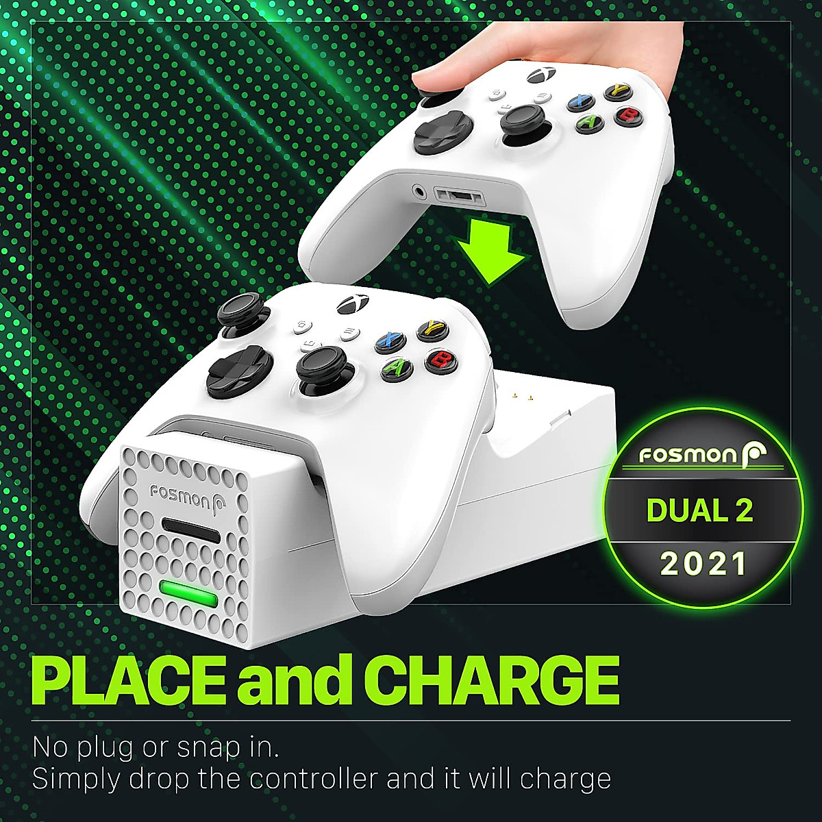 Fosmon Dual 2 Controller Charger Station with 2X 2400mWh Rechargeable Battery Pack Compatible with Xbox Series X/S Controllers (Not for Xbox One/360)