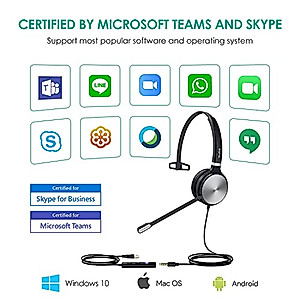 Yealink UH36 Professional Wired Headset - Telephone Headphones for Calls and Music, Noise Cancelling Headset with Mic for Computer PC Laptop（for Teams Optimized, Mono,3.5mm Jack/USB Connection）