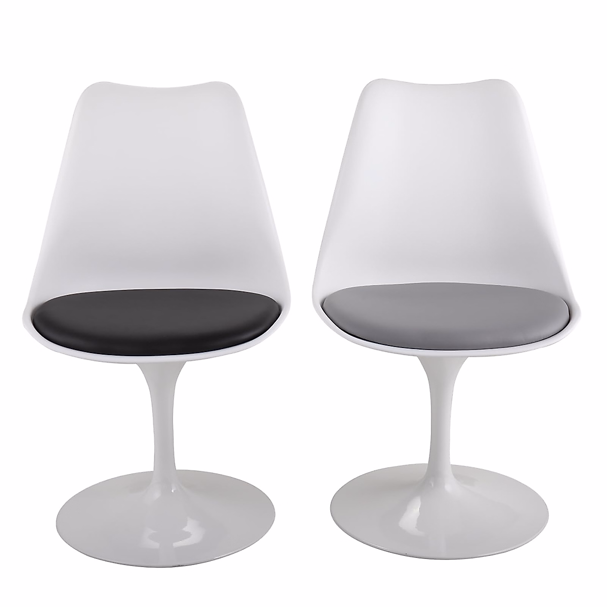 Gecheer Swivel Tulip Side Chair for Kitchen and Dining Room Bar with Cushioned Seat and Curved Backrest, White and Black