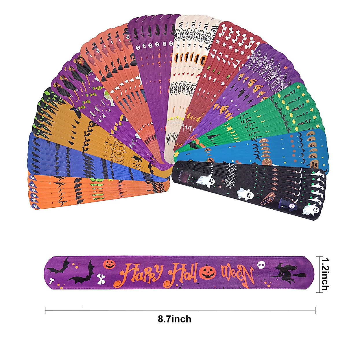 60Pcs Halloween Party Favors Slap Bracelets Bulk for kids, Halloween Toys with Bat Spider for Halloween Treats non Candy/Classroom Prizes/Exchanging Gifts/Party Supplies for Girls/Boys/Adults
