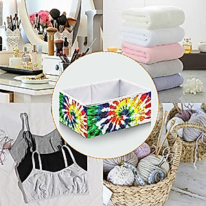 CaTaKu Rainbow Tie Dye Cubes Storage Bins 11 inch Collapsible Fabric Storage Baskets Shelves Organizer Foldable Decorative Bedroom Storage Boxes for Organizing Home