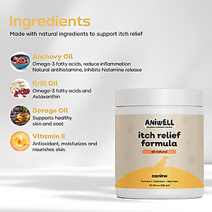 Aniwell Itch Relief Chews for Dogs – Vitamin E & Borage Oil Supplement – Packed with Beneficial Fatty Acids for Healthy Skin – Seasonal Allergies Support | Pack of 2