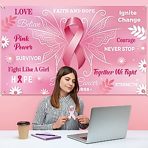 Breast Cancer Awareness Backdrop Decorations - Pink Ribbon Banner Charity Activities Party Supplies Ornaments
