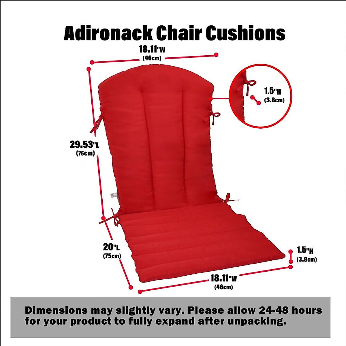 Kunste Adironack Chair Cushions Indoor Outdoor Furniture Cushions Patio Seating Cushions Red