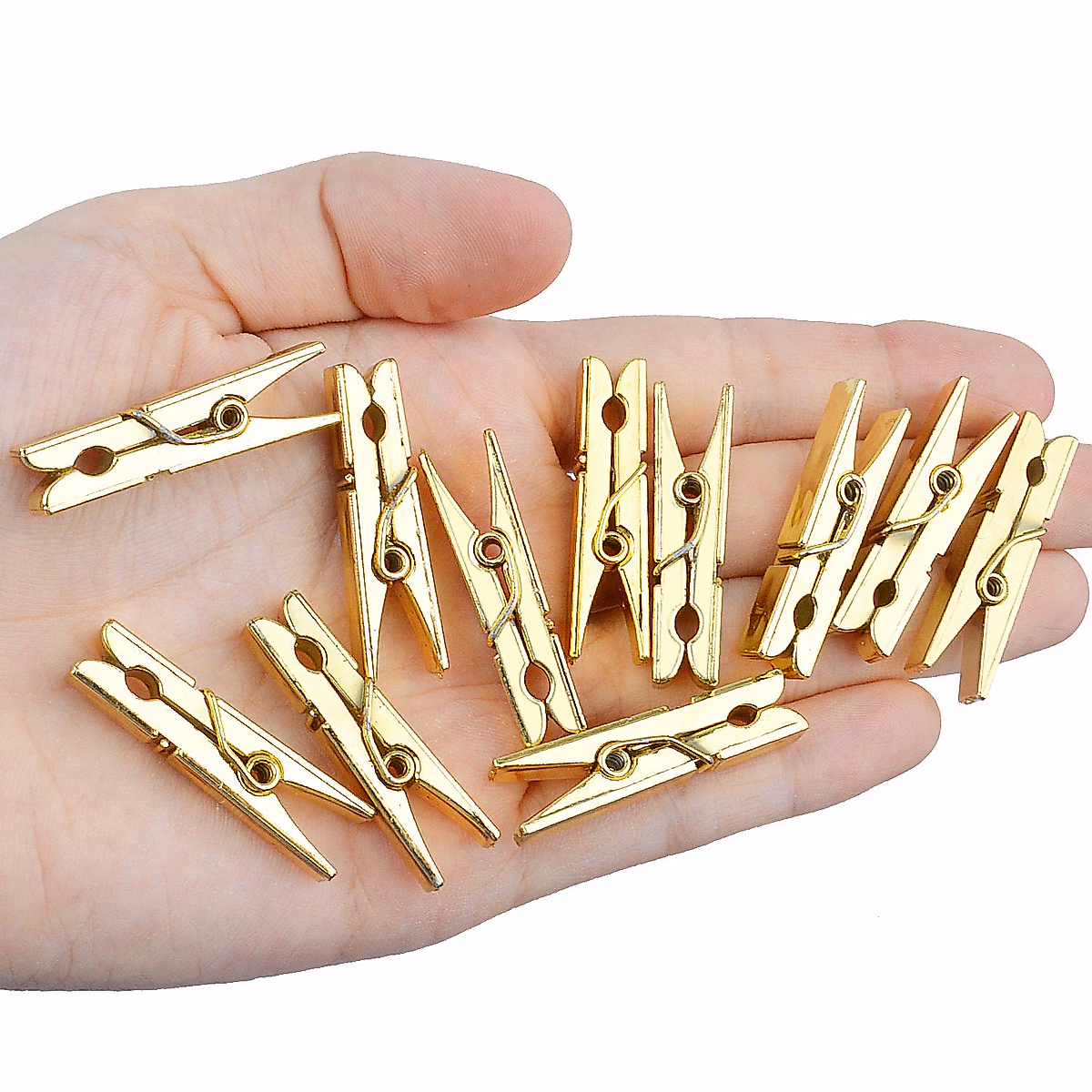 Jdesun 50 Pieces Photo Clips,Mini Plastic Picture Paper Clip Clothespins Peg for Office,Home,Arts(Gold)