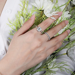 Ladylike Moissanite Wedding Band Full Eternity Rings for Women Sterling Silver 18K White Gold Plated 0.44-0.57 Carat D Color VVS1 Stackable Lab Created Diamond Engagement Anniversary Band Size 7