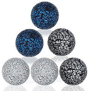 Kesywale 2.4 Inch Small Decorative Orbs Set of 6 Glass Mosaic Sphere Balls Centerpiece Glass Globe for Bowls, Vases and Dining Table Centerpieces Decor (B)