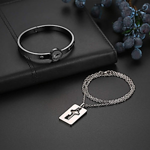 OIDEA His Hers Love Heart Key Lock Macthing Bangle Bracelet Tag Pendat Necklace for Valentines Day Gifts,Silver,Roseold (FBA NON ENGRAVING-Black)