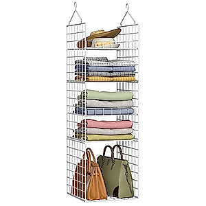 Yociyoga 5 Tier Closet Organizers and Storager, Adjustable Hanging Shelf Metal Wire Wardrobe Basket with 2 Sturdy Hooks for Bedroom, Livingroom (White)