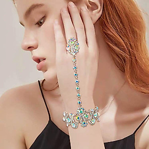 EVER FAITH 1920s Style Inspired Bracelet Adjustable Ring Set Iridescent Clear AB Crystal