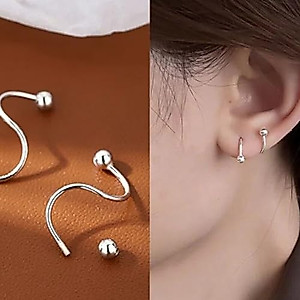 TMCO Women Simple Tiny Ball Earrings 925 Sterling Silver Spiral Wrap Cuff Earring