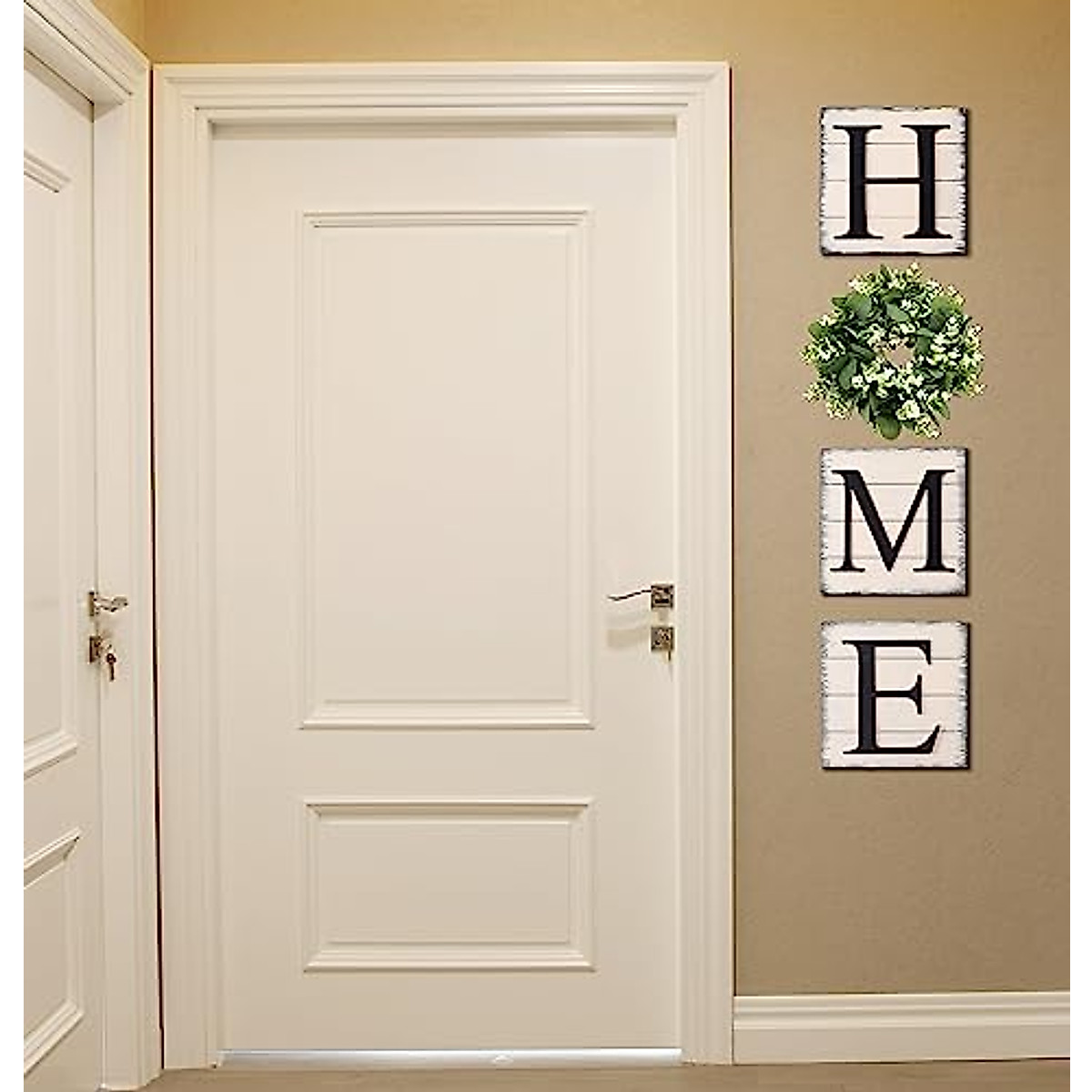 Farmhouse Wall Decor Room Decor Wood Home Sign with Artificial Eucalyptus for O, Rustic Hanging Wooden Sign with Letters Decorative Home Decor Clearance Living Room Decor