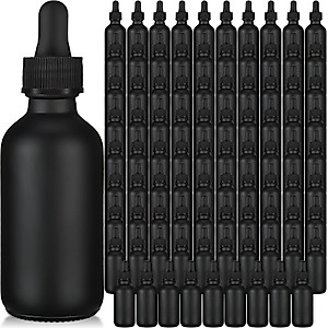 Nuogo 100 Pack Glass Dropper Bottles, 2 oz Tincture Vials with Eye Droppers Leakproof Travel Bottles for Essential Oils Liquids, Black