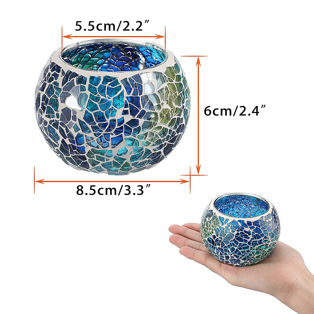 OwnMy 6PCS Mosaic Glass Tealight Holders Round Votive Candle Holders Glass Pillar Candle Stands for Table Centerpieces, Multicolor Glass Mosaic Tealight Holders Small Potted Plant Bowl Candle Vases