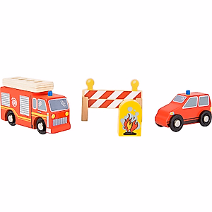 small foot wooden toys Firetruck 4 Piece playset compatable with All Common Wooden Trains & Toys Designed for Children Ages 3+, Multi (10905)