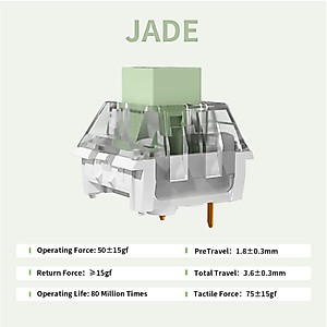 KAILH Box Jade Switches for Mechanical Gaming Keyboard DIY, 3pin 50gf Clicky,Compatible for 5pin RGB/SMD hot swappable. (Jade 70pcs)