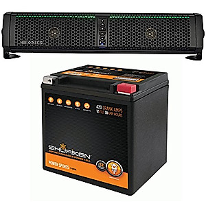 Hifonics TPS-6 Six-Speaker Bluetooth Polaris/ATV/UTV/RZR/Marine Soundbar System Bundle with Metra SK-BTX30L AGM Battery 420 CCA Crank Amps Compatible with Boat/ATV/UTV/Cart/Motorcycle