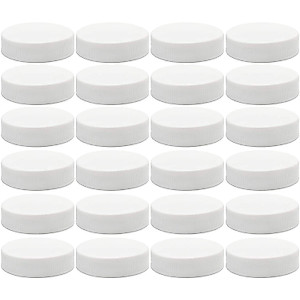 Regular Mouth Plastic Mason Jar Lids, Unlined (24-Pack); Standard Size 70-450 White Plastic Caps for Mason Jars