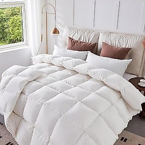 CYMULA Feather Down Comforter Queen Size, Medium Warmth Duvet Insert with Luxurious Down Fill, 8 Corner Tabs and Machine Washable for All Seasons (90 x 90 Inches, White)