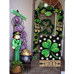 St Patrick's Day Lucky Shamrock Garden Flag for Outdoor,Shamrock with White Dots Small Yard Flag,Spring Saint Patrick Decors for Outside Holiday 12x18 Double Sided