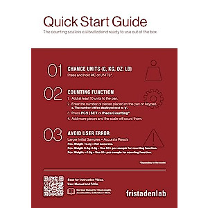 30kg American Fristaden Lab Industrial Counting Scale, Digital Balance for Counting Parts and Coins, 30kg Capacity/0.5g Accuracy, Measures in US or Metric Units, Electronic Gram Scale, 1-Year Warranty