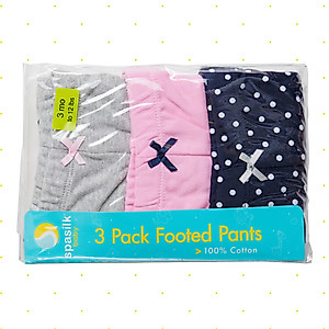 Spasilk Baby Girls Cotton Pull on Footie Pants Leggings with Feet, Pack of 3, Pink & Gray