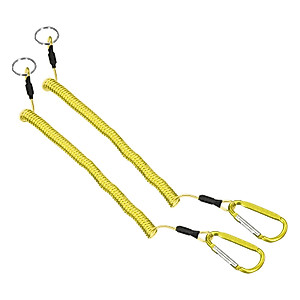 PATIKIL 6.6ft Fishing Tool Lanyard, 2 Pack Safety Cord Spiral Lanyard Tether Retractable with Metal Clip Keychain for Boating Kayak, Yellow