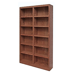 Home Square Tall 12-Shelf Double Wide Solid Wood 84" Bookcase, Set of 2, in Dry Oak