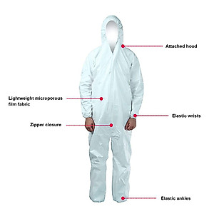Disposable Hazmat Suit Protective Coverall with Hood for Men & Women XL Case of 10