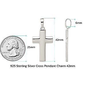 Solid 925 Sterling Silver Cross Pendant Charm - 42mm x 20mm - Jewelry Gifts For Women Wife Mom Gifts For Men Husband Dad