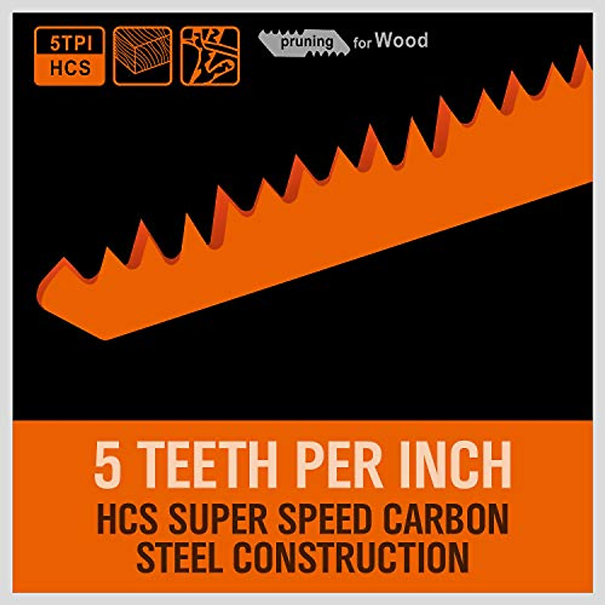 HORUSDY 9-Inch Wood Pruning Reciprocating Saw Blades, 5 Pack, 5TPI Saw Blades