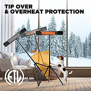 TURBRO Neighborhood Electric Infrared Heater - 1500W Portable Patio Heater with Adjustable Tripod, Wall-Mounted, Remote Control, Tip-over & Over Heat Protection, IPX5 Waterproof