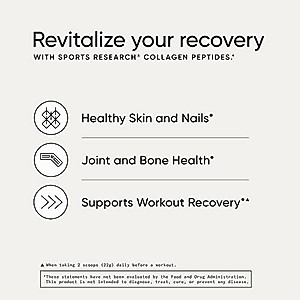 Sports Research Collagen Powder Supplement - Vital for Workout Recovery, Skin, & Nails - Hydrolyzed Protein Peptides - Great Keto Friendly Nutrition for Men & Women - Mix in Drinks (16 Oz)