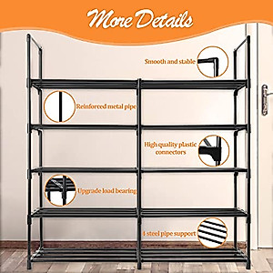 JUMAIPRO 5-Tiers Shoe Rack, 20 Pairs Shoe Storage Organizer, Double Row Free Standing Shoe Racks, Metal Stackable Shoe Tower, Black Shoe Shelf for Entryway Closet Bedroom Hallway Patio