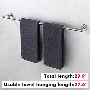KES Bathroom Towel Bar, Towel Hangers for Bathroom Wall Shower Hand Towel Holder Hanger 27.6 Inches SUS304 Stainless Steel RUSTPROOF Wall Mount Brushed Steel, Total Length 29.9 Inch, A2000S75-2