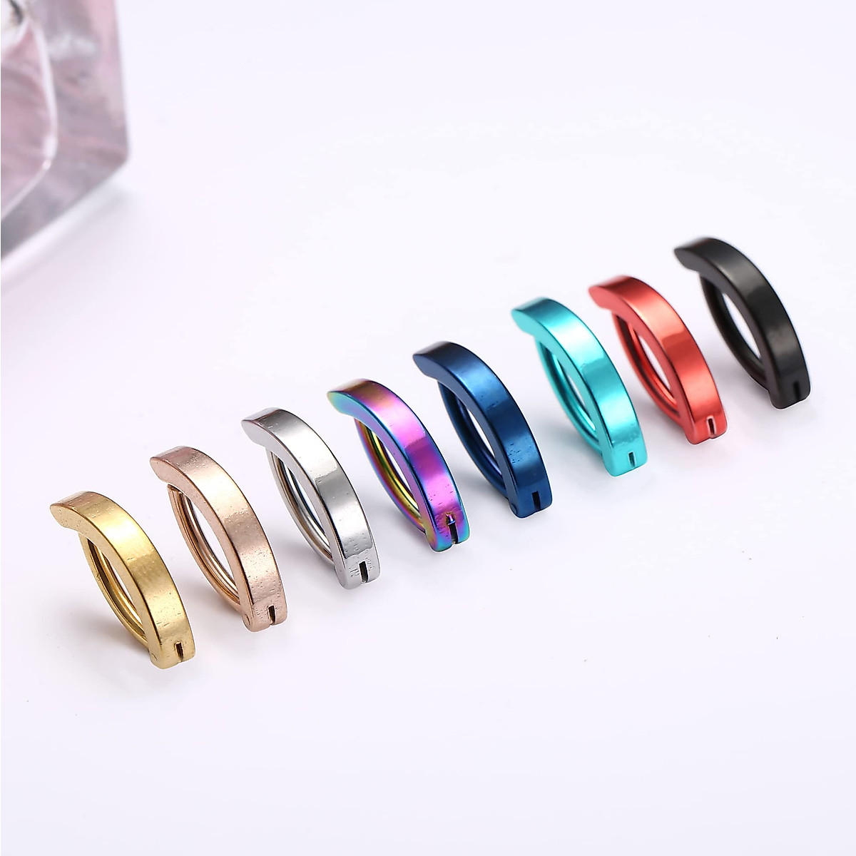 JOERICA 14G Clicker Belly Button Rings for Women Men Curved Barbell Navel Piercing Jewelry Stainless Steel Hoop Belly Button Rings Rivet Reverse Curved Navel Barbell Body Jewelry 10mm