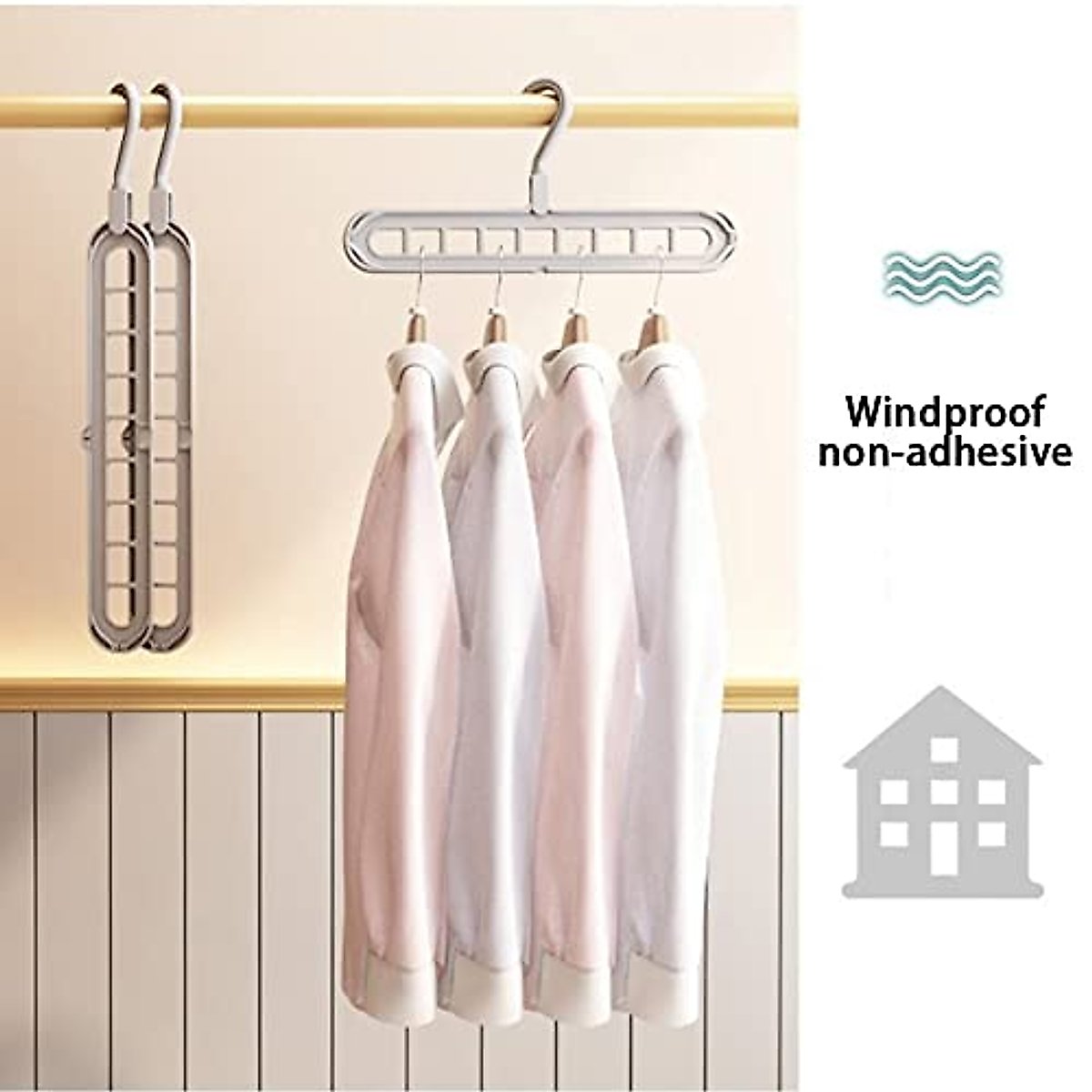 8pcs Magic Hanger Connector Multi-Functional Horizontal and Vertical Hanging Clothes 9 Jack 360 Degree Rotation New Space-Saving Hanger Stacking Easy Storage of Heavy Clothing