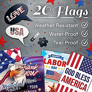 Outdoor Flags 20 PC Garden Flags Set with Anti-Wind Clip and Stopper,12x18 Inch Durable Polyester Garden Flags Set,Holiday Garden Flags Assortment Sets,Garden Flag Pack,Small Garden Flags,Lawn Flags