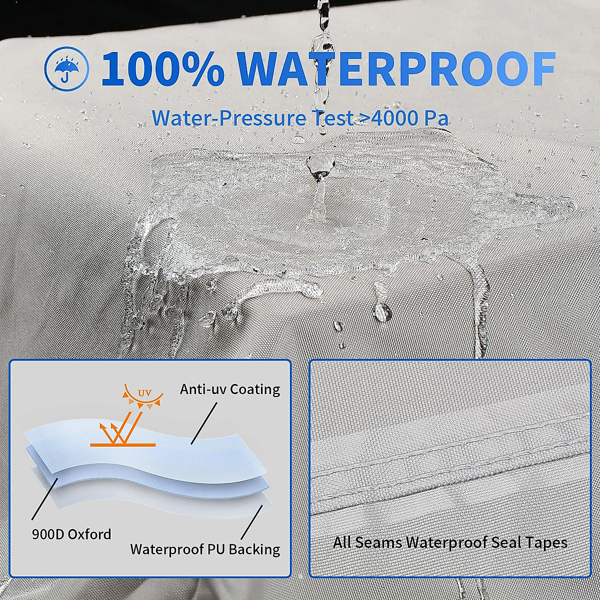 Tuszom 100% Waterproof Folding Camping Trailer Cover 900D Throughout Pop-up Camper RV Cover with 7 PCS Reinforced Windproof Straps Fits 12'-14' - All Season Protection for Motorhome