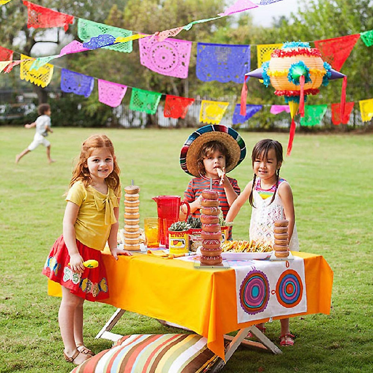 YAGELI Acrylic Donut Stand 6 Pieces,Removable Clear Donuts Display Stand Bagels Holder for Party Wedding Birthday Treat Display Corner Decor,Non-Slip Doughnut Bar 15 inch and 10 inch