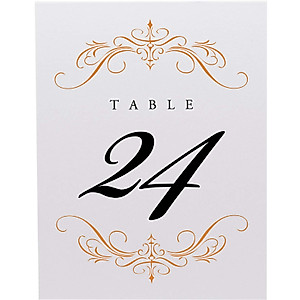 Classic Flourish Wedding Table Numbers, Orange, 1-35, Double Sided, Tent or Use in a Stand, Great for Parties & Restaurants - Made in the USA