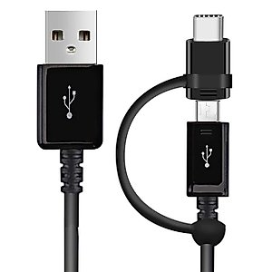 Full 5A USB Data Cable Works for Samsung A03s with MicroUSB and USB Type-C Adapter for True Dual Fast Quick Charge Speeds! (Black)