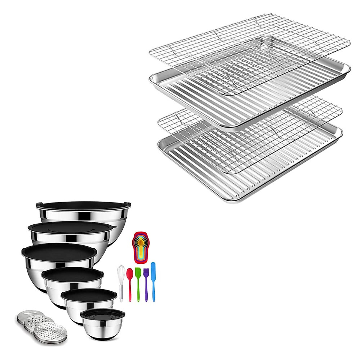 Jelly Roll Sheet Pan Set + Mixing Bowls Set Black