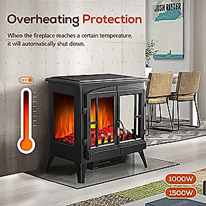 Havato Electric Fireplace Stove, Freestanding Fireplace Heater with Realistic Flame, Overheating Safety Protection, Indoor Space Heater(24 Inch, Black)