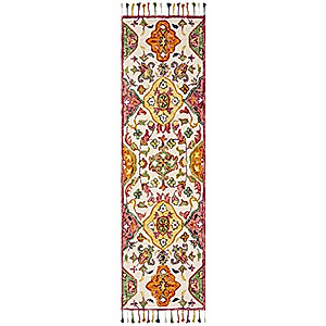 SAFAVIEH Blossom Collection 2' 3" x 12' Ivory/Multi BLM456A Handmade Premium Wool Tassel Entryway Foyer Living Room Kitchen Runner Rug
