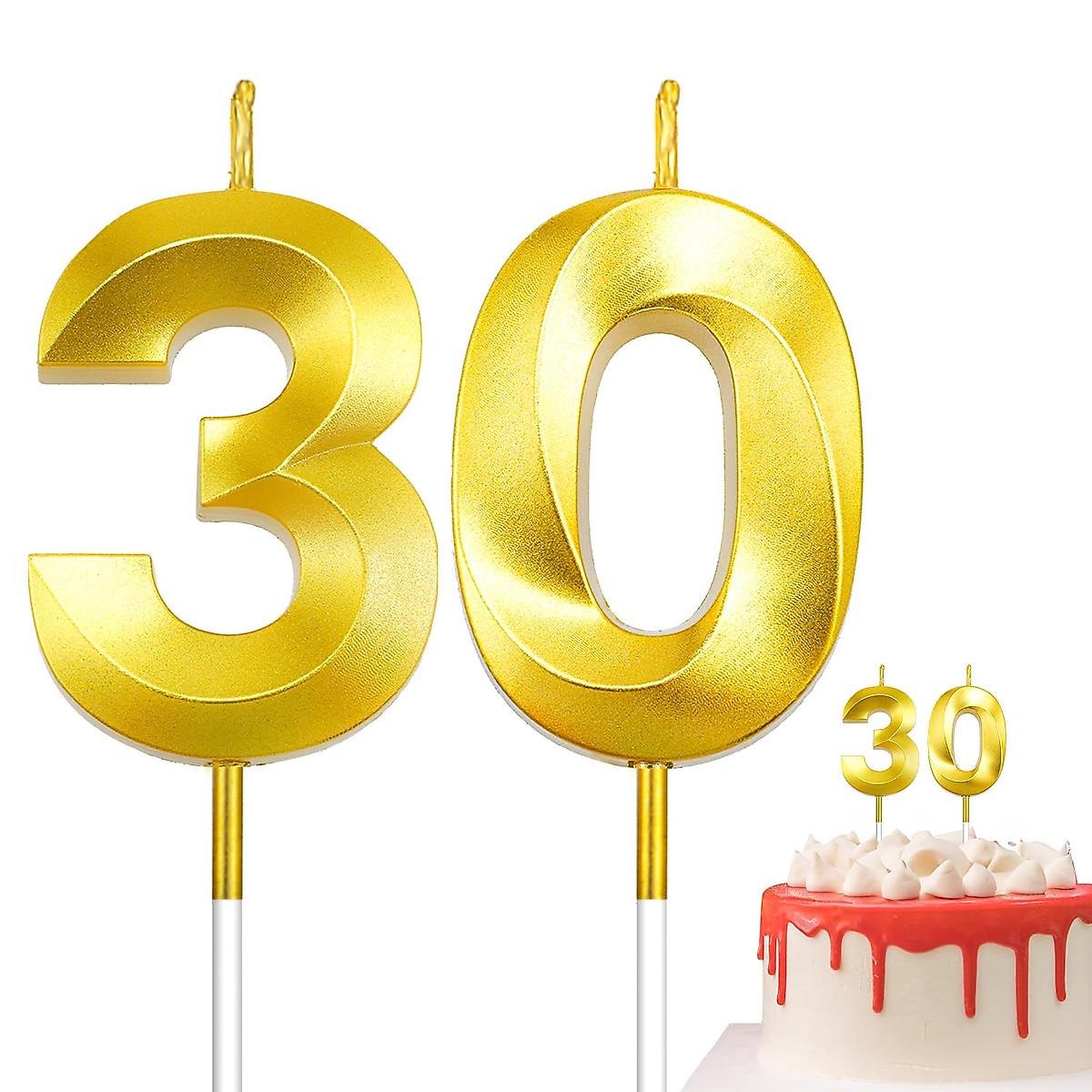 30th Birthday Candles, Number 30 Candles, Gold Birthday Candles, Happy Birthday Candles for Cake, 30th Birthday Cake Topper Decorations for 30th 3 Year Old Birthday Wedding Anniversary Supplies