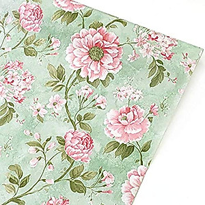 HOYOYO Self-Adhesive Shelf Liners Paper, Removable Self Adhesive Shelf Liner Dresser Drawer Wall Stickers Home Decoration, Green Peony Floral 17.8 x 118 Inches