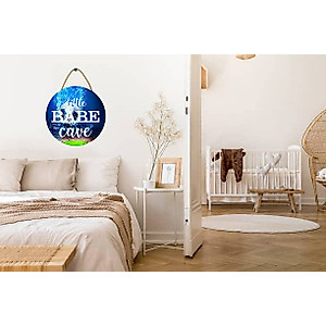 KPSheng Little Babe Cave Wooden Sign,Soccer Door Decor Plaque, Door Hanger Nursery Decoration for Boys, Wood Wall Hanging Wreath for Toddler Kids Room Bedroom Playroom, 11 x 11 Inch