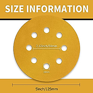 Keeimp 100 Pcs 5 Inch Sanding Discs Hook and Loop, 220 Grit Sandpaper for Woodworking or Automotive, 8 Hole Gold Premium Dustless Random Orbit Sandpaper